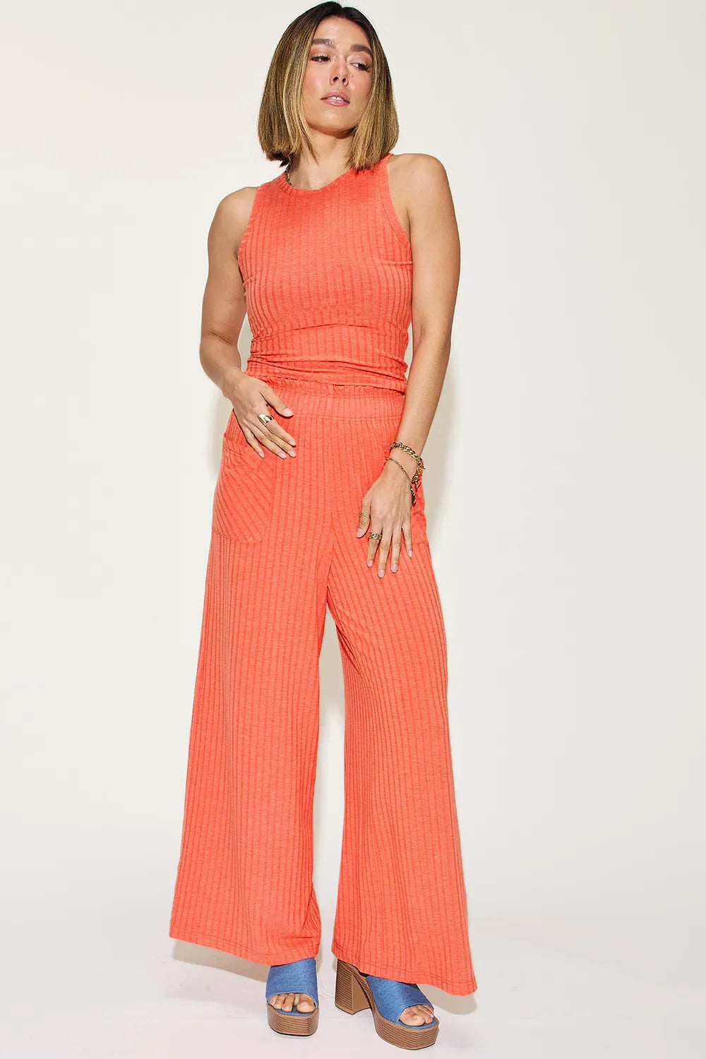 Basic Bae Ribbed Tank and Wide Leg Pants Set – Just Wear the Dress Boutique