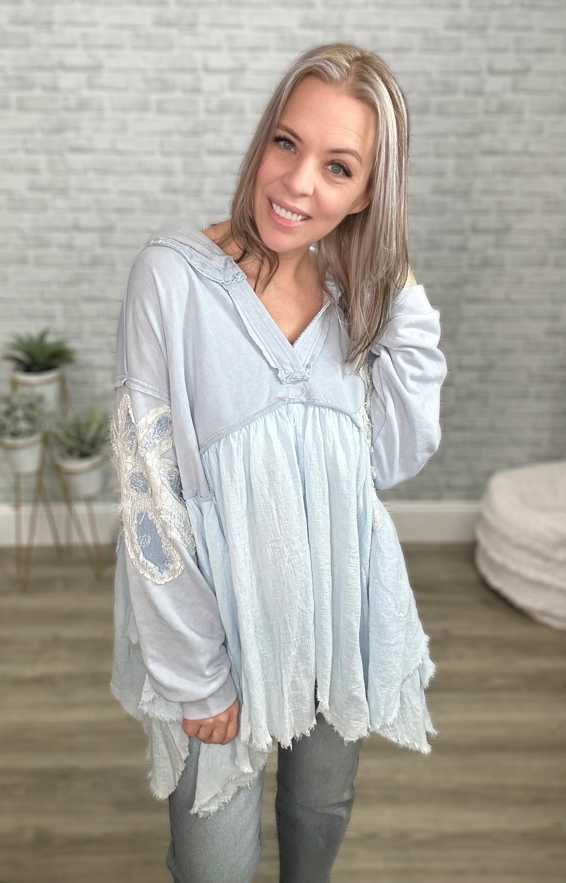 Asymmetrical Light Blue Daisy Hoodie - Oli & Hali – Just Wear the Dress ...